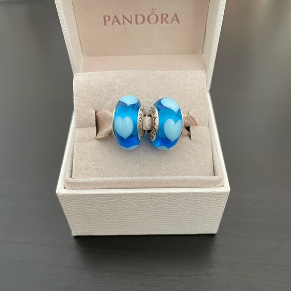 Pandora | Jewelry | Pandora Blue Heart Murano Charms | Poshmark